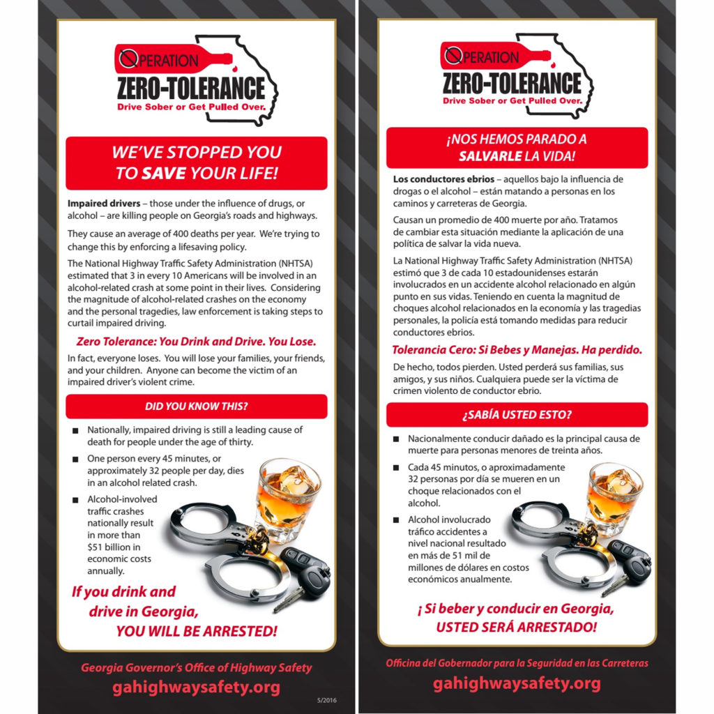Operation Zero Tolerance – Home | Georgia Governor's Office of Highway ...