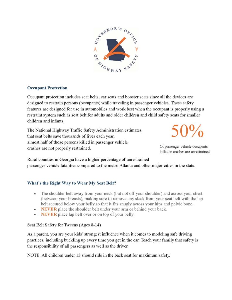 Occupant Protection- Seat Belts – Home | Georgia Governor's Office of ...